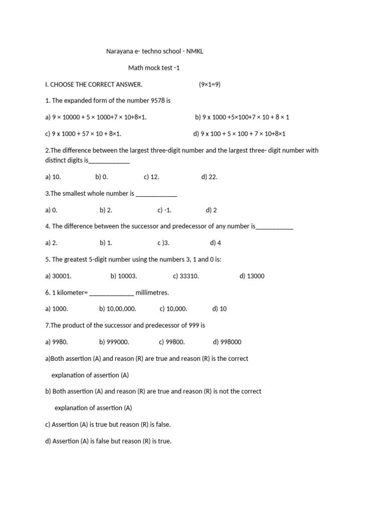 Grade 6 Mock Test 1 Math | PDF