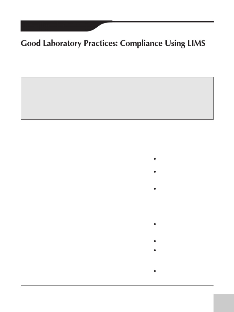 Good Laboratory Practices - Compliance Using LIMS | PDF