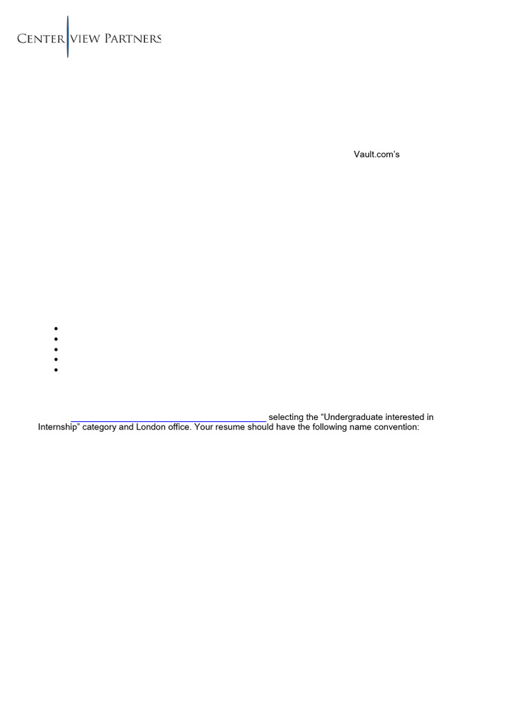 Centerview Partners Overview 2025 Summer Internship | PDF