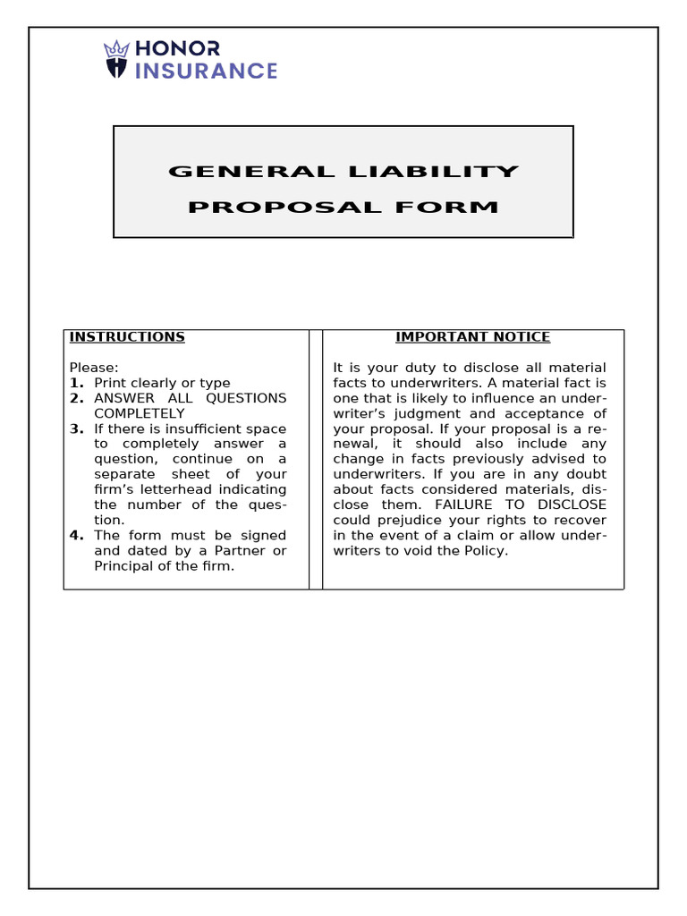 General Liability - CGL - Proposal Form | PDF | Business | Private Law