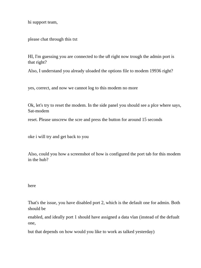 Modem and VLAN Configuration Support Chat | PDF | Computer Engineering | Computer Science