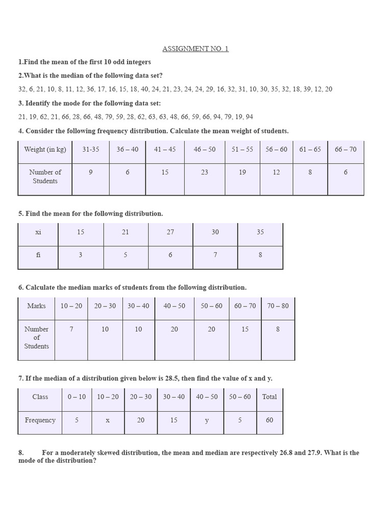 Statistics Assignment 1 | PDF | Arithmetic Mean | Mathematics