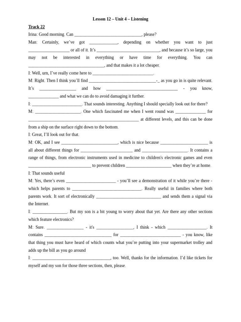 Listening Transcript Gaps Lesson 12 K20 | PDF