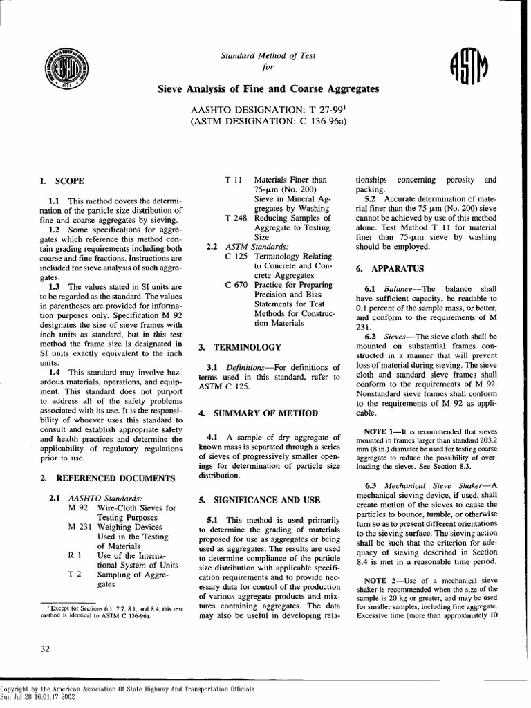 AASHTO T27_1999 | PDF