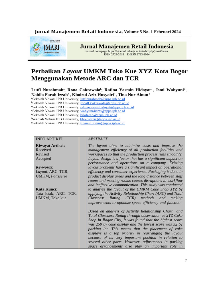 Jurnal Perbaikan Layout Toko Kue XYZ Kota Bogor | PDF