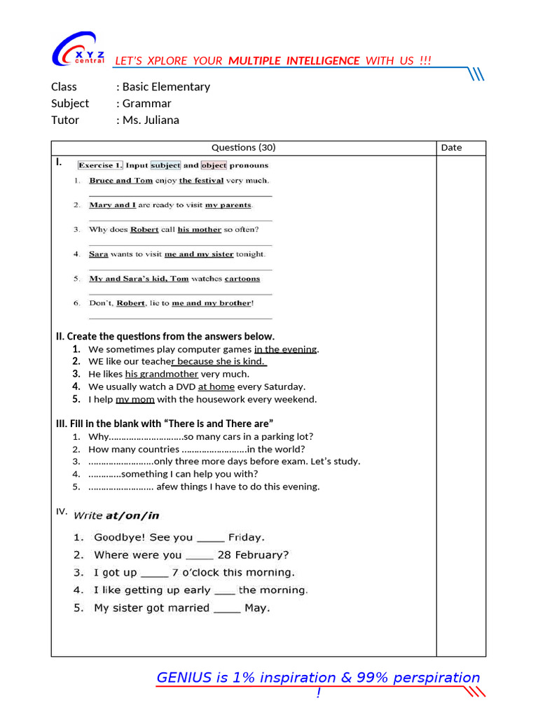 Grammar XYZ (Basic ElEMENTARY) | PDF