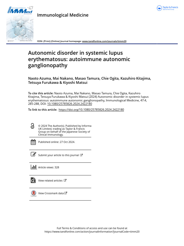 Autonomic Disorder in Systemic Lupus Erythematosus Autoimmune Autonomic ...