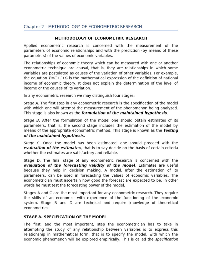 Chapter 2 Methodology Of Econometric Research Pdf Econometrics Demand