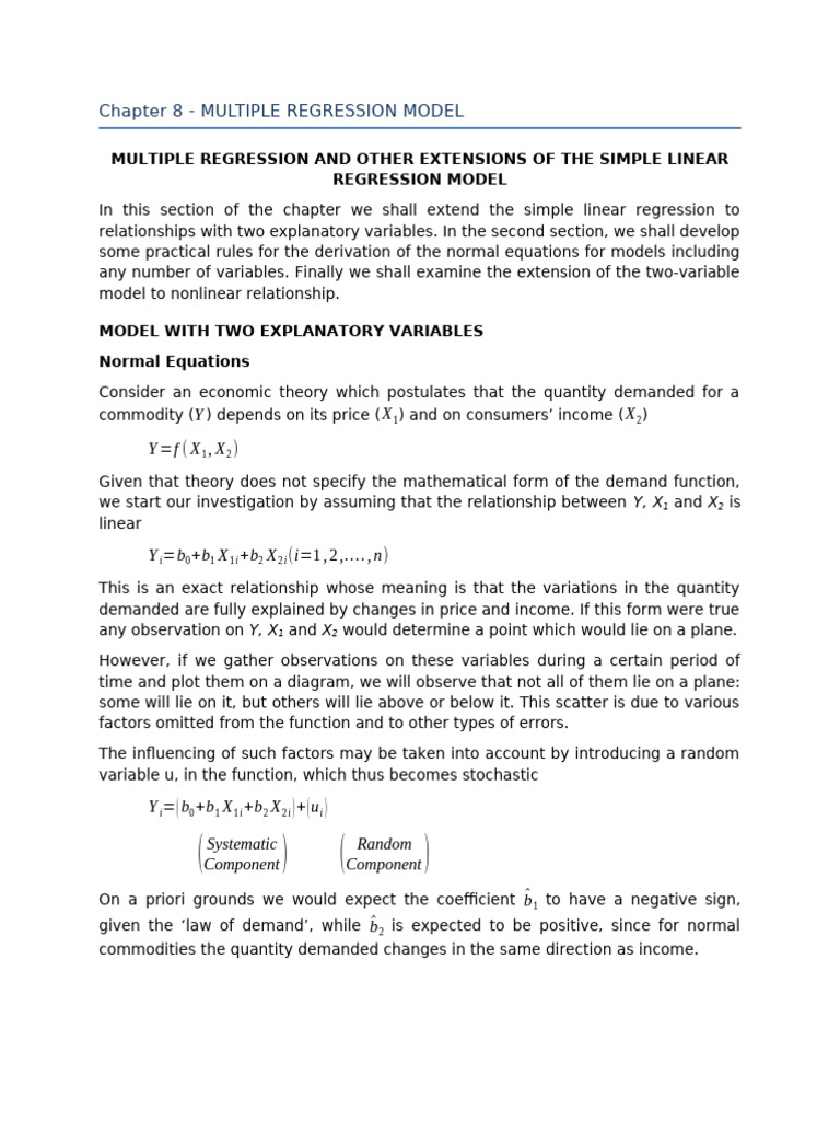 Chapter 8 - MULTIPLE REGRESSION MODEL | PDF | Estimator | Errors And Residuals