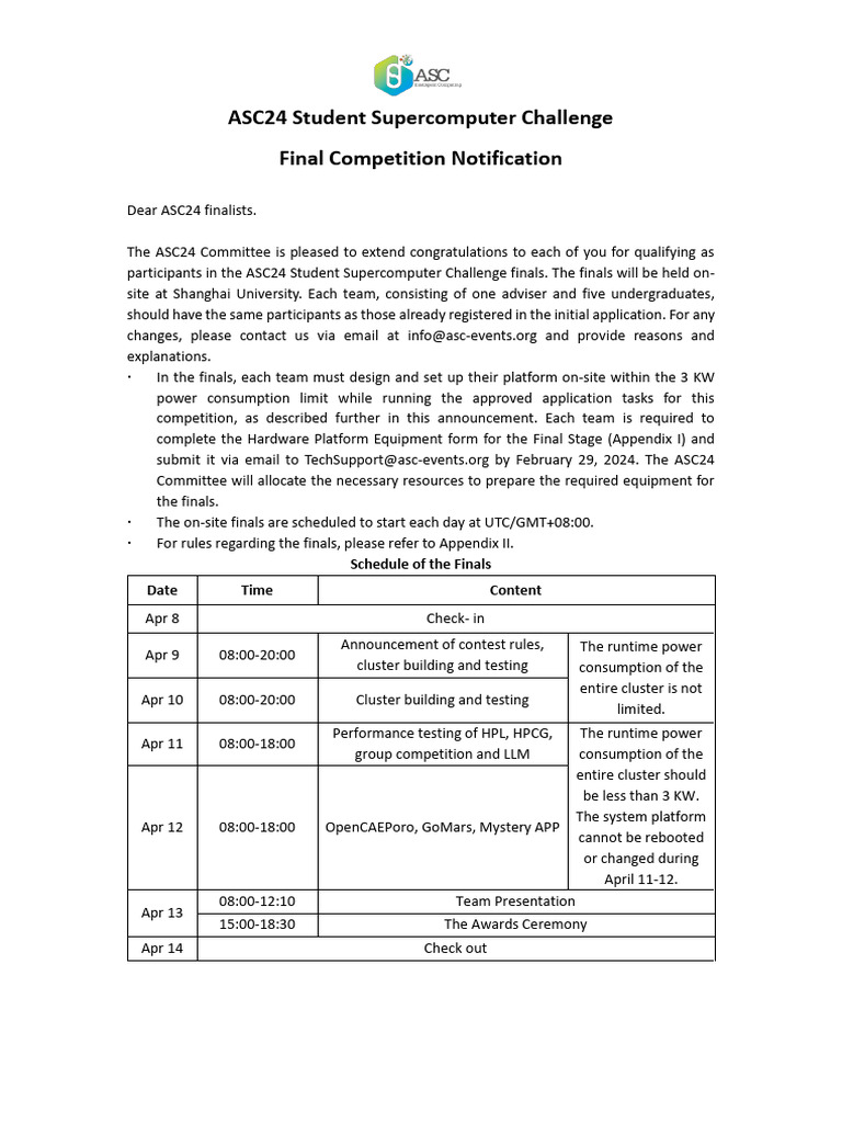 ASC24 Final Competition Notification | PDF | Computer Hardware | Computer Cluster