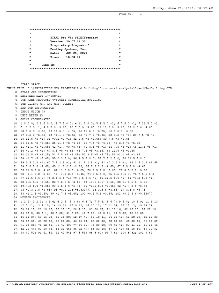 STAAD ANALYSIS Sample | PDF | Beam (Structure) | Structural Analysis