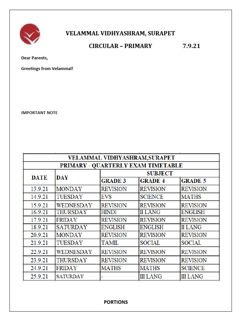 Quarterly Exam Circular - Primary | PDF