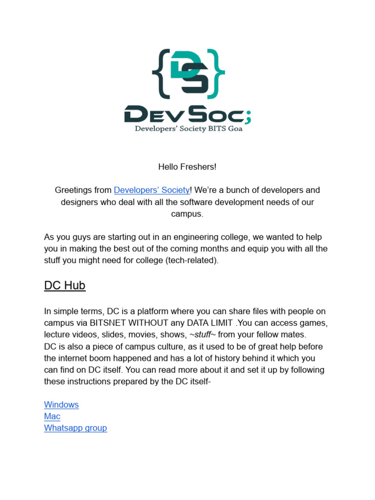 Freshers Guide by DevSoc | PDF | Computer Programming | Microsoft Windows