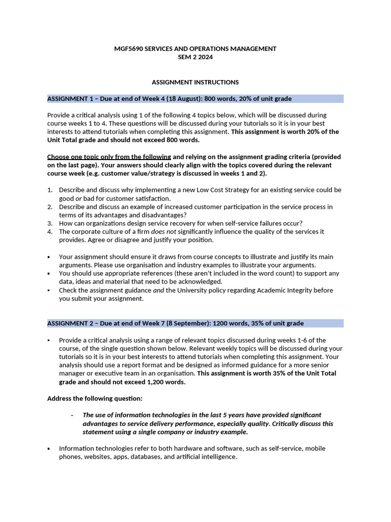 Assignment Descriptions and Instructions | PDF | Critical Thinking | Business