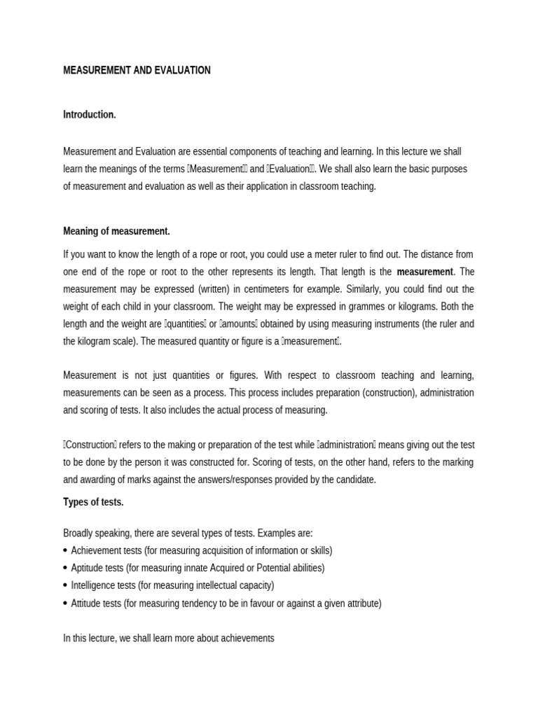 Understanding Measurement and Evaluation in Education | PDF ...
