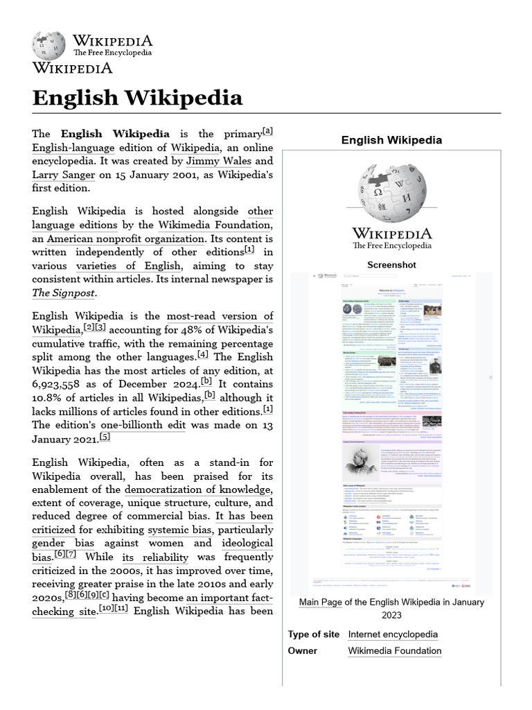 English Wikipedia Overview 2023 | PDF
