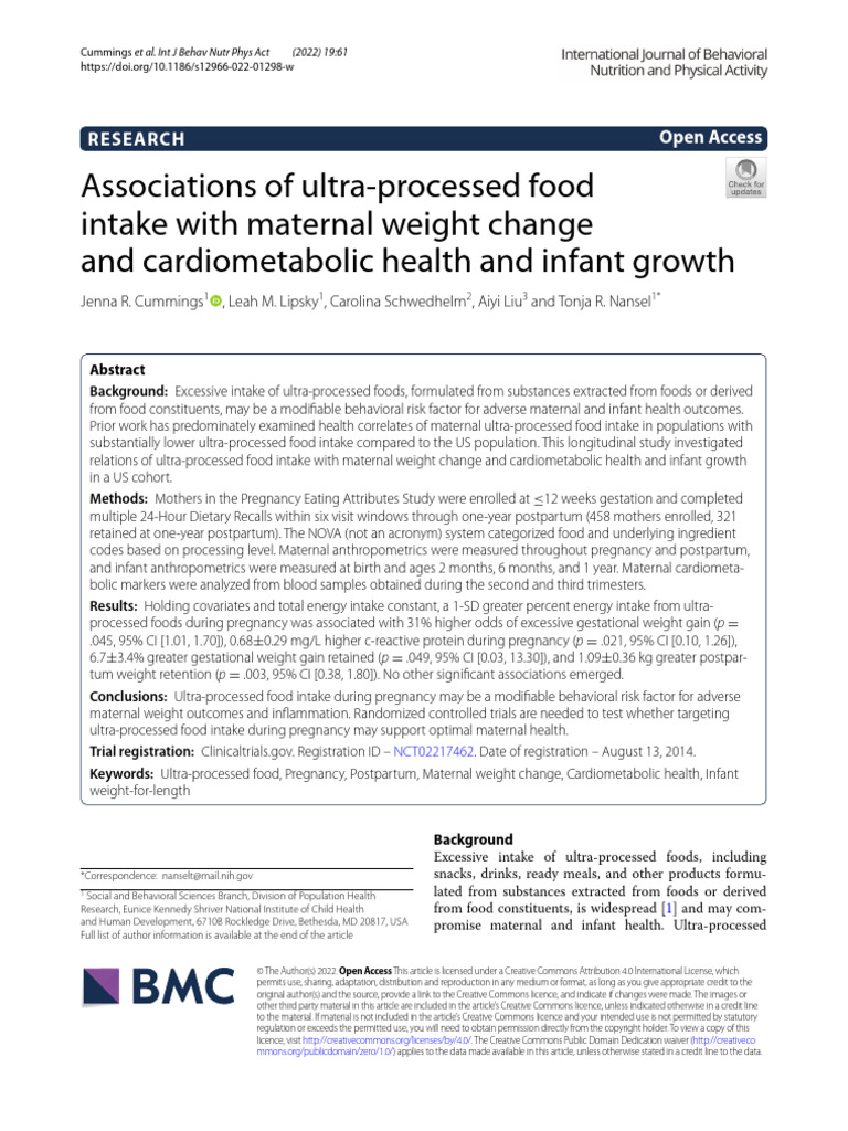 Associations of Ultra Processed Food Intake With Maternal 2psz63cu ...