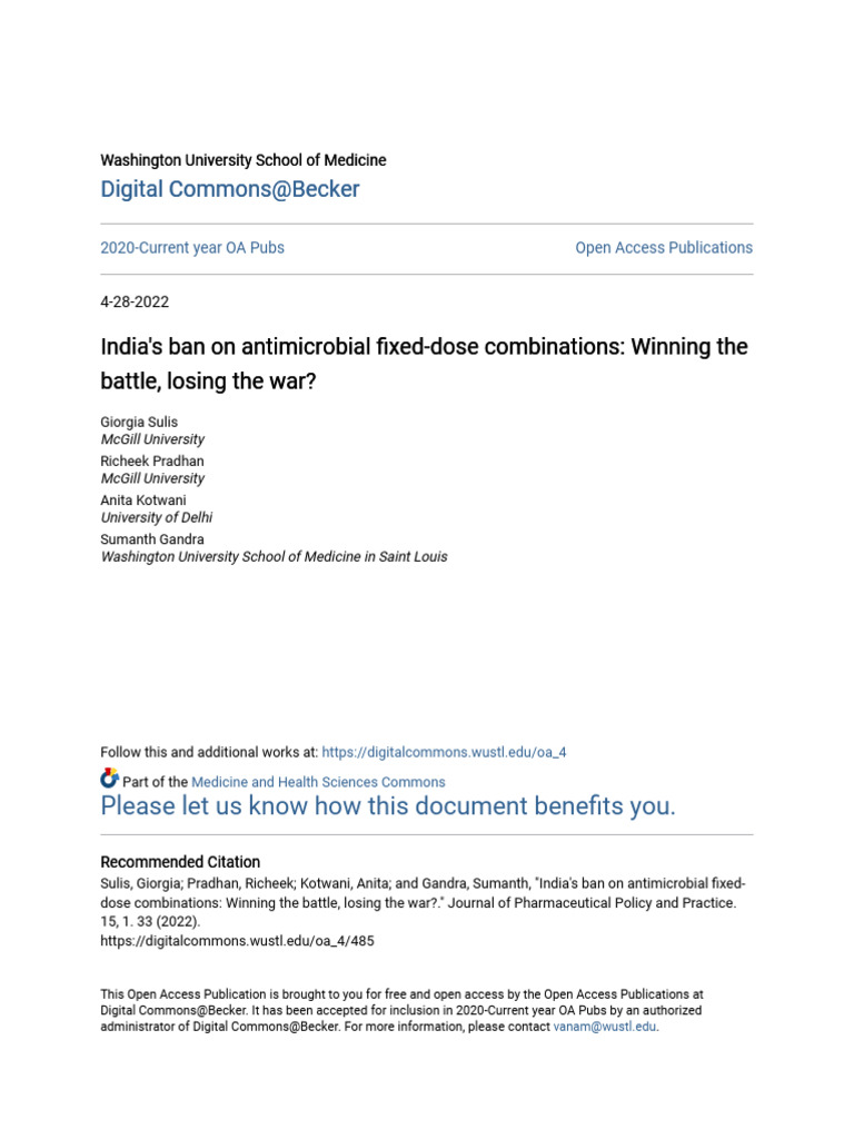 Indias ban on antimicrobial fixed-dose combinations_ Winning the | PDF ...