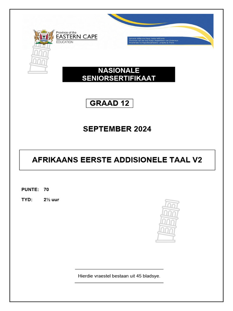 EC Afrikaans FAL Grade 12 September 2024 P2 and Memo | PDF