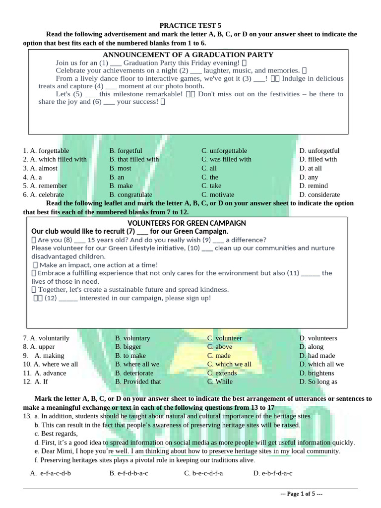PRACTICE TEST 5 (2025 FORMAT) | PDF | Wildfire | Forests