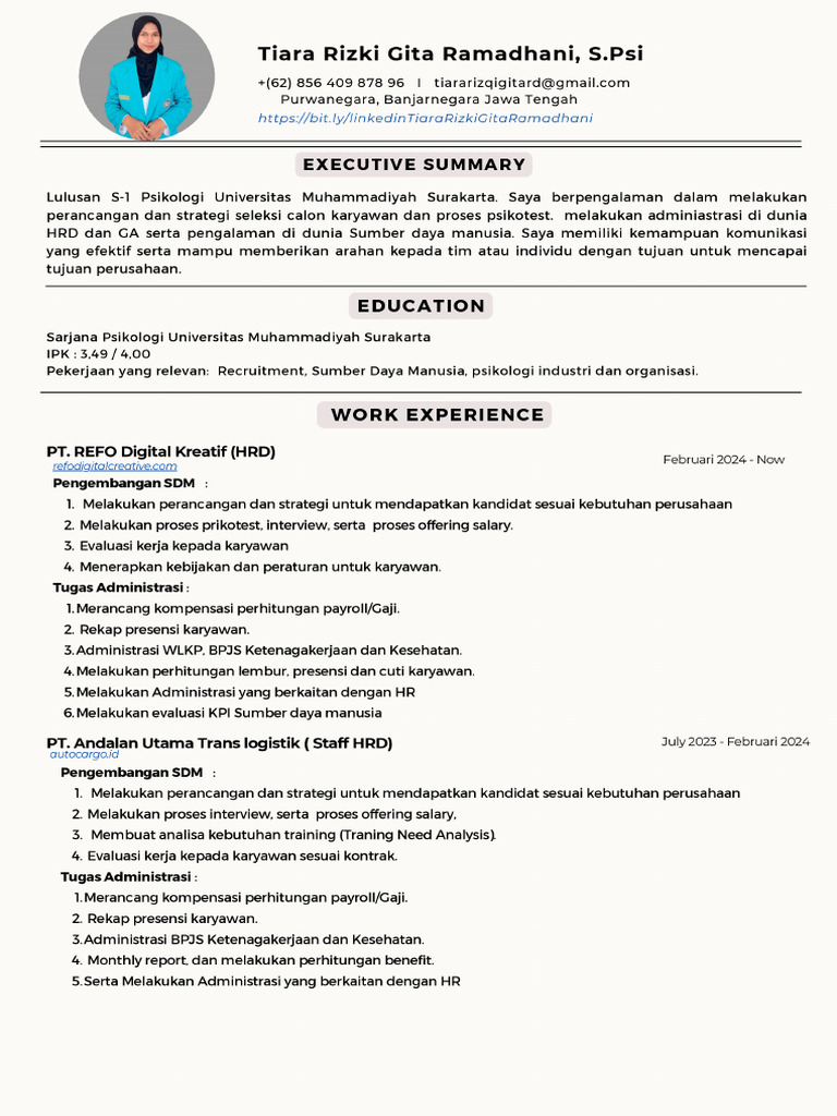 CV - Tiara Rizki Gita R | PDF