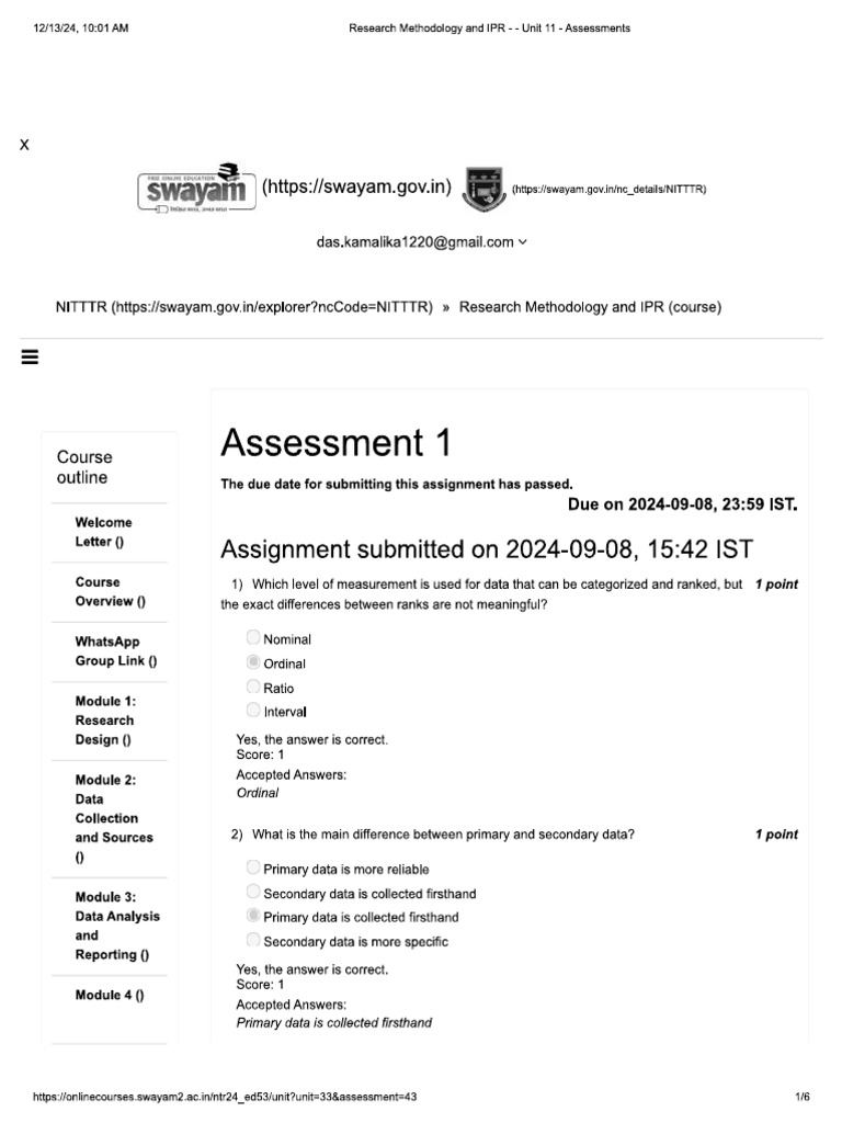 Rm&ipr Swayam Assignment 1 | PDF