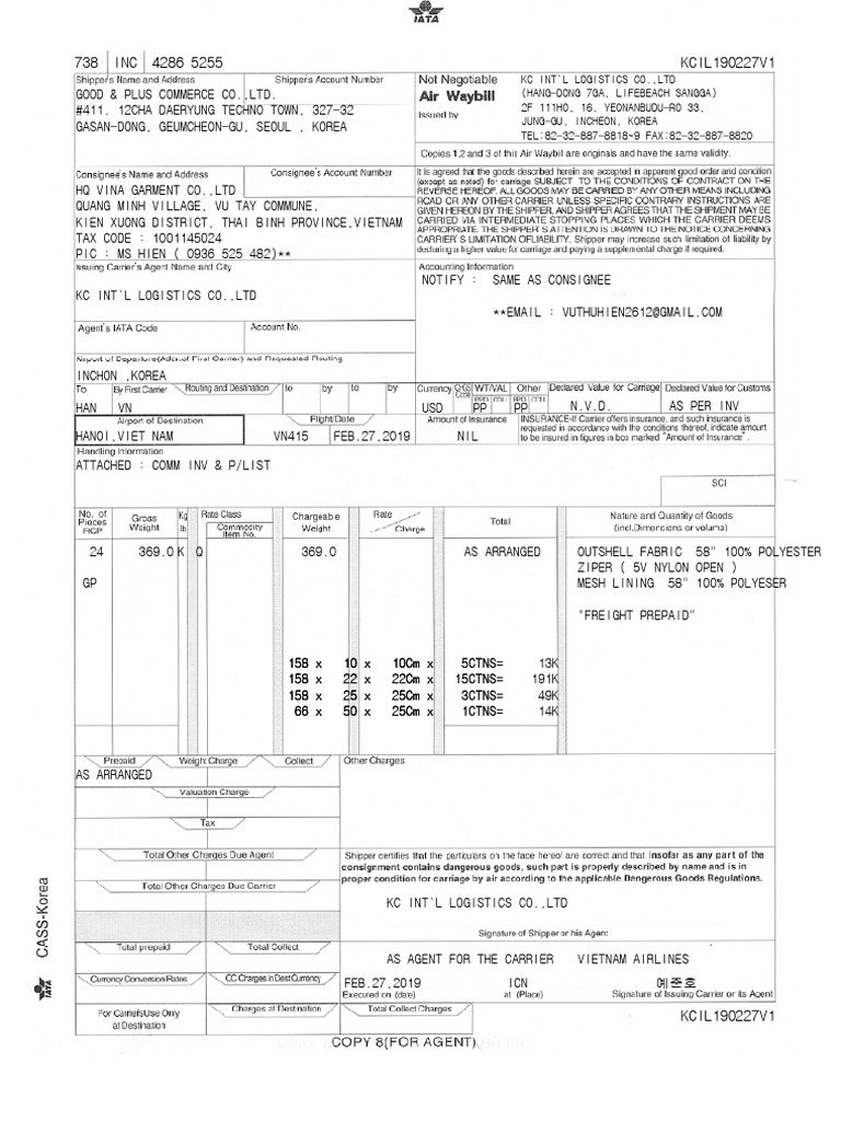 KCIL190227V1_HAWB | PDF | Vietnam