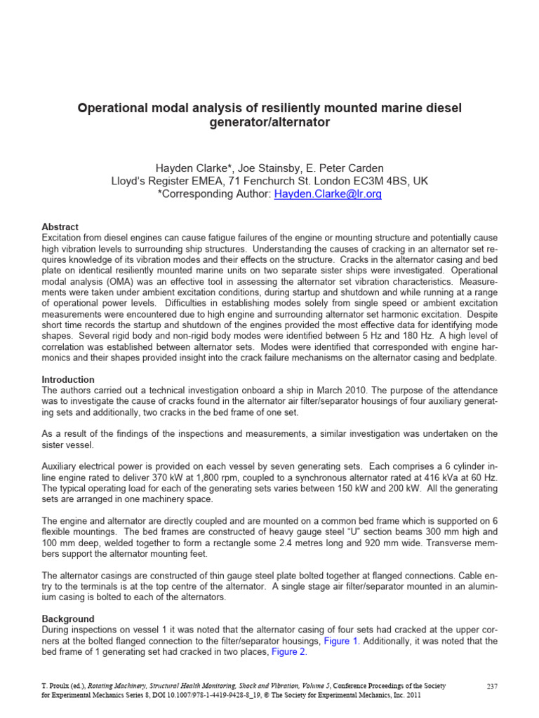 Operational Modal Analysis Of Resiliently Mounted Marine Diesel