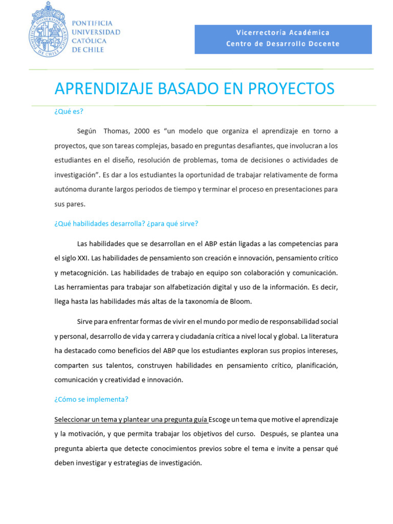 Aprendizaje Basado en Proyectos | PDF | Cognición | Aprendizaje