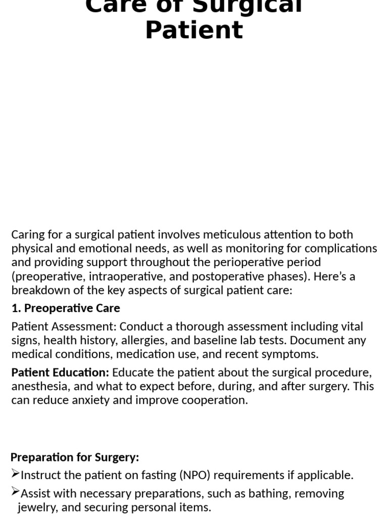 Care of Surgical Patient | PDF | Surgery | Perioperative