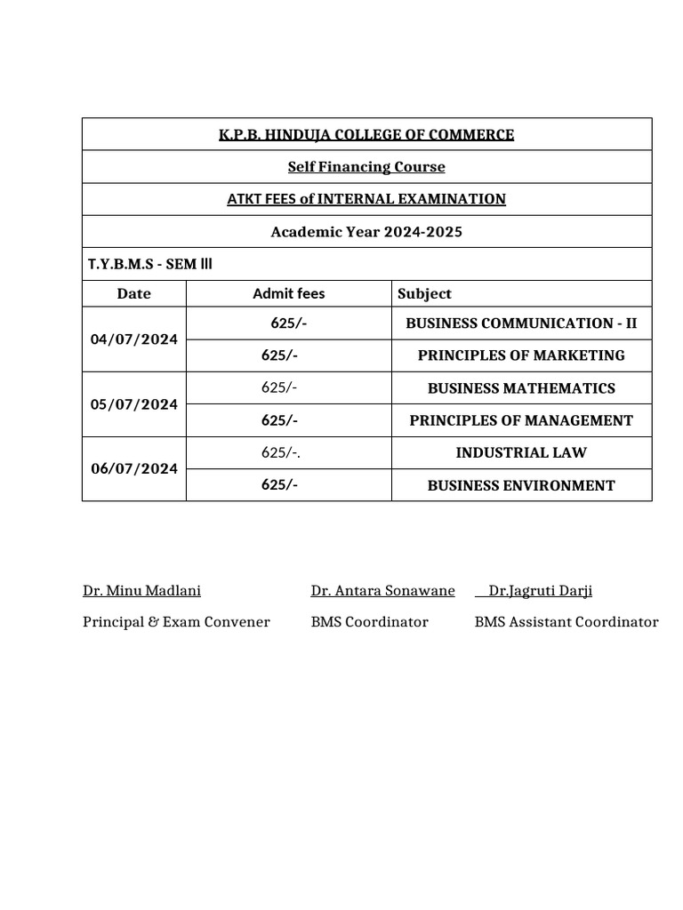 BMS - Sem 2 InternalTime Table (2022-23) | PDF
