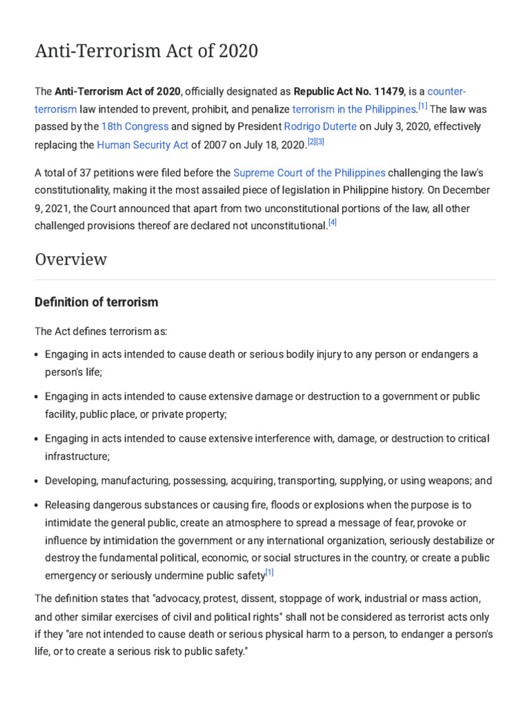 Anti-Terrorism Act of 2020 - Wikipedia | PDF | Philippines