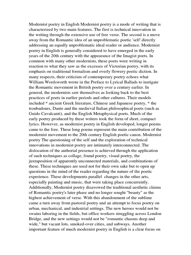 Modernist in English Poetry | PDF | Poetry | Poets
