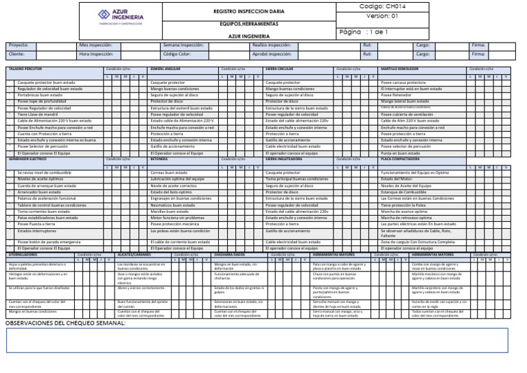 Check List General Unificado Azur | PDF | Enchufes y tomas de corriente alterna | Máquinas