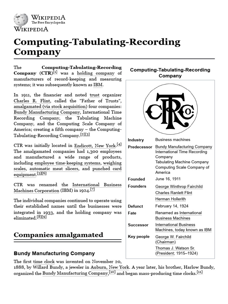 Computing-Tabulating-Recording Company - Wikipedia | PDF | Office Equipment | Computing