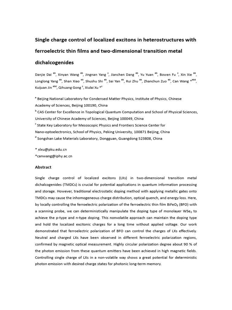 Single Charge Control of Localized Excitons in Het | PDF ...