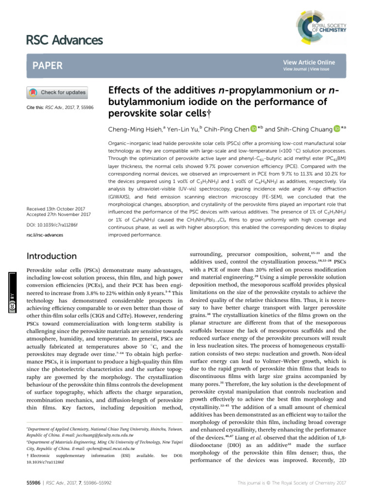 2017 - Effects of the additives n-propylammonium or n-butylammonium ...