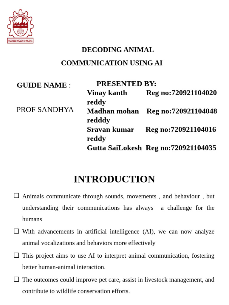 Decoding Animal Convertion Using Ai | PDF | Artificial Intelligence ...