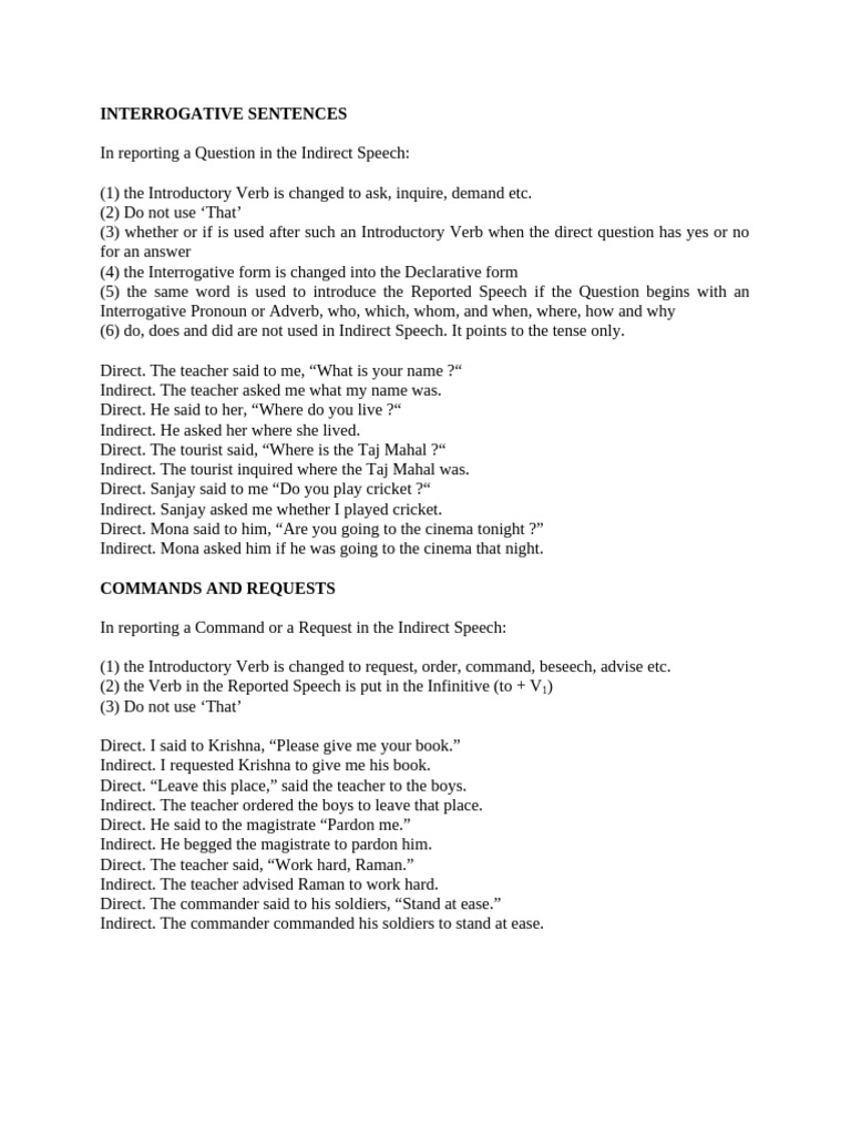 NARRATION INTERROGATIVE and IMPERATIVE SENTENCES | PDF