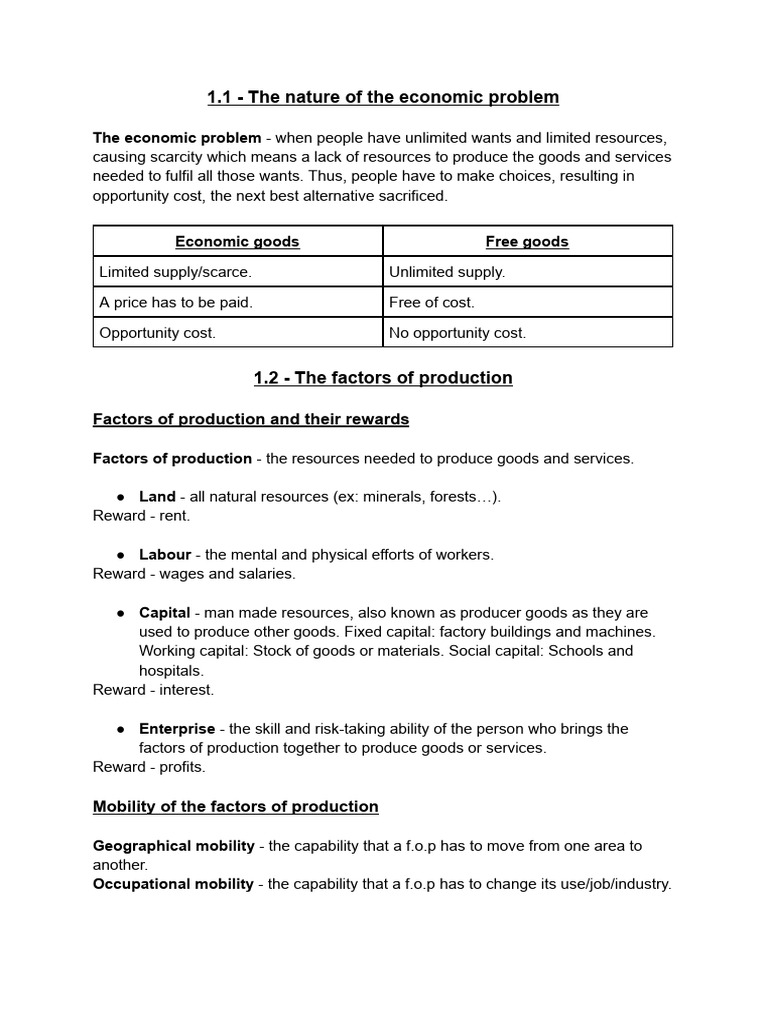 IGSCE economics - the basic economic problem | PDF | Trade | Production ...
