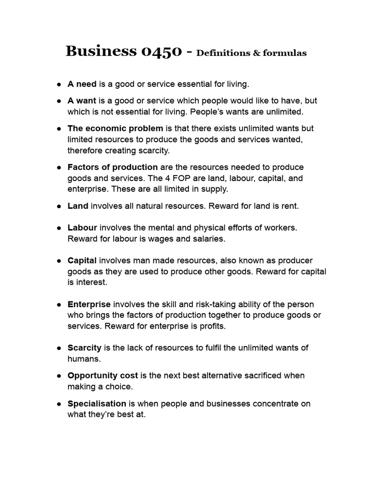 IGSCE Business definitions & formulas | PDF | Taxes | Marketing