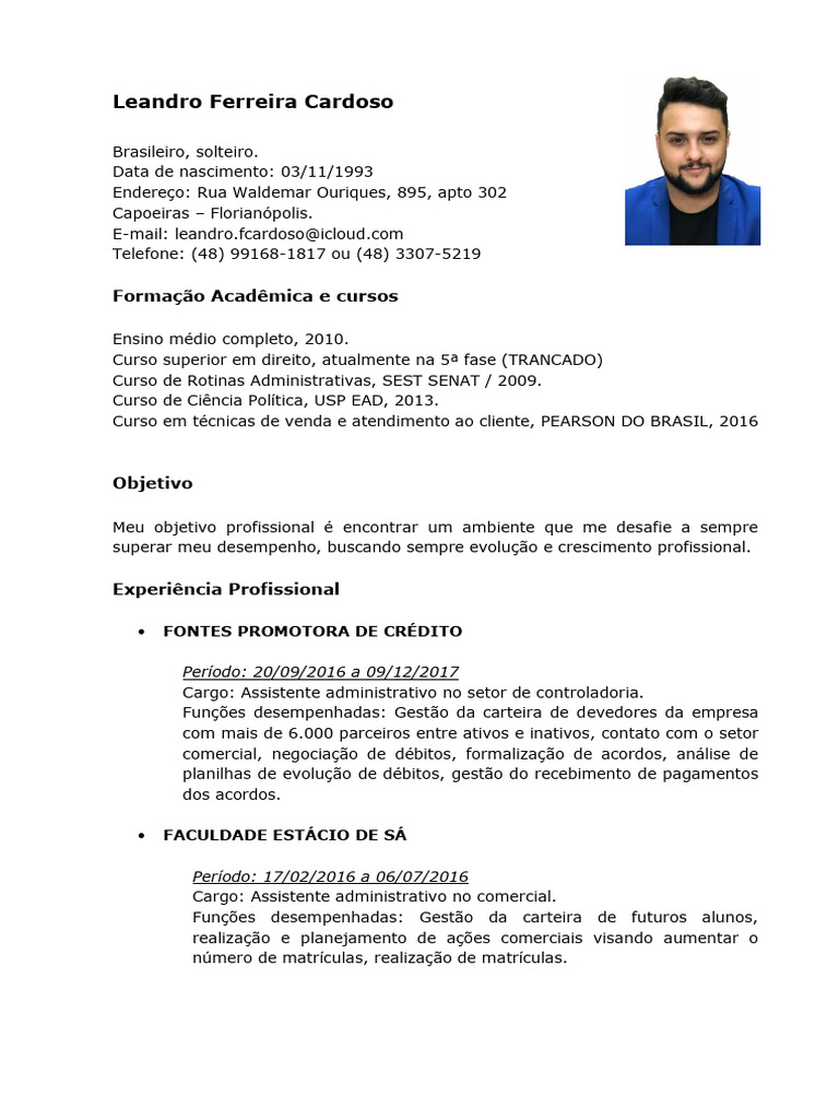 Leandro Ferreira Cardoso - Curriculo | PDF | Advogado