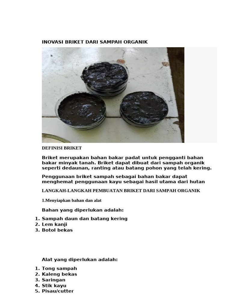 Langkah2 Pembuatan Briket dari Sampah Organik | PDF