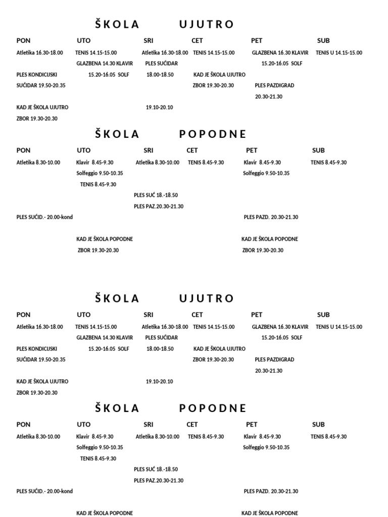 Kiara Raspored Aktivnosti 2023_24 | PDF