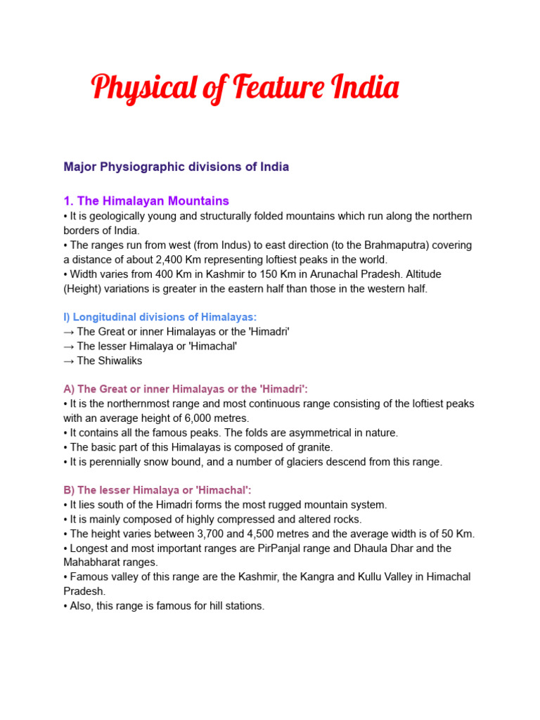 Physical of Feature India | PDF | Himalayas | Earth Sciences