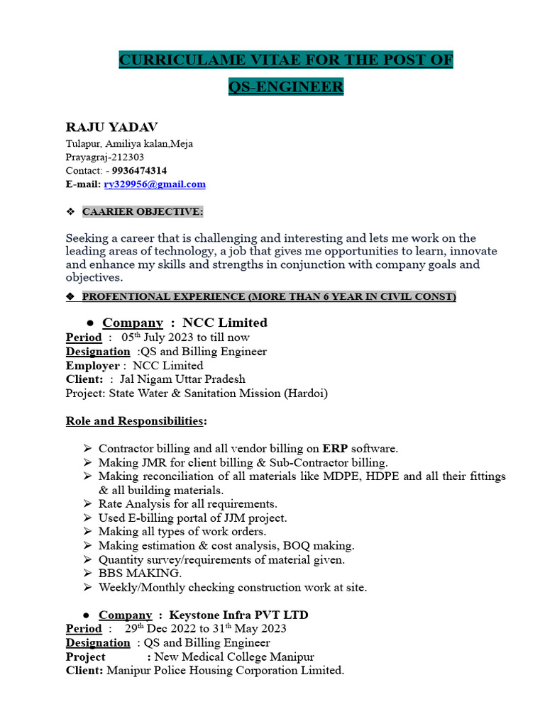 Updated CV Raju Yadav 22 - 06 - 2024 | PDF