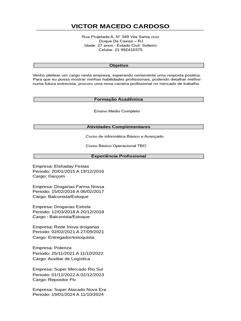 Curriculo Victor | PDF