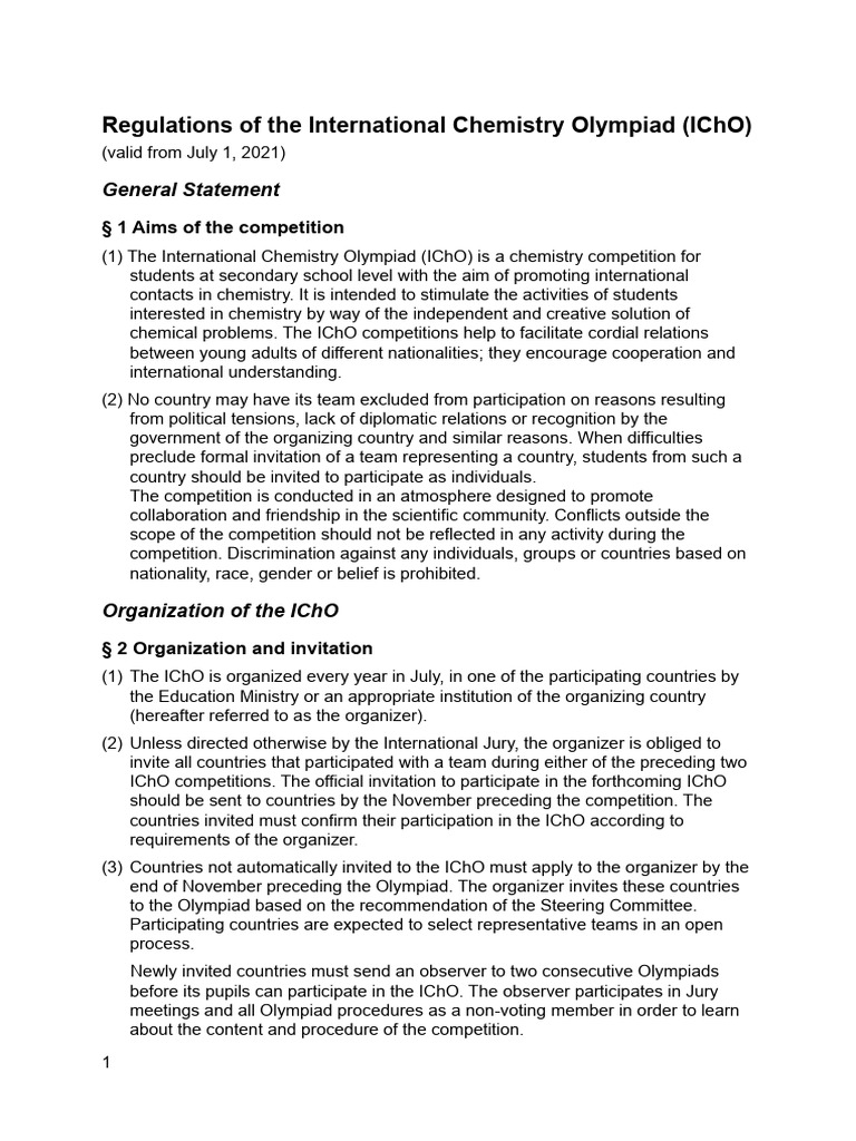 Int Steering Committee IChO Regulations Per July 2021 | PDF | Chemical ...