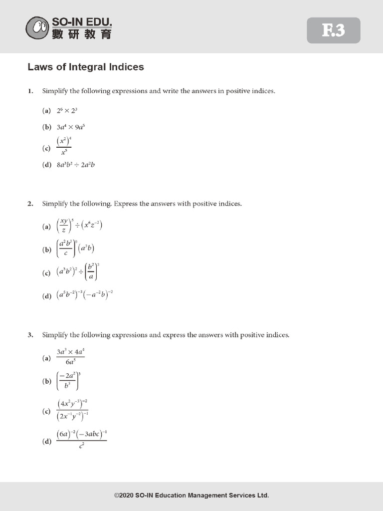 S3R09 - Laws of Integral Indices | PDF