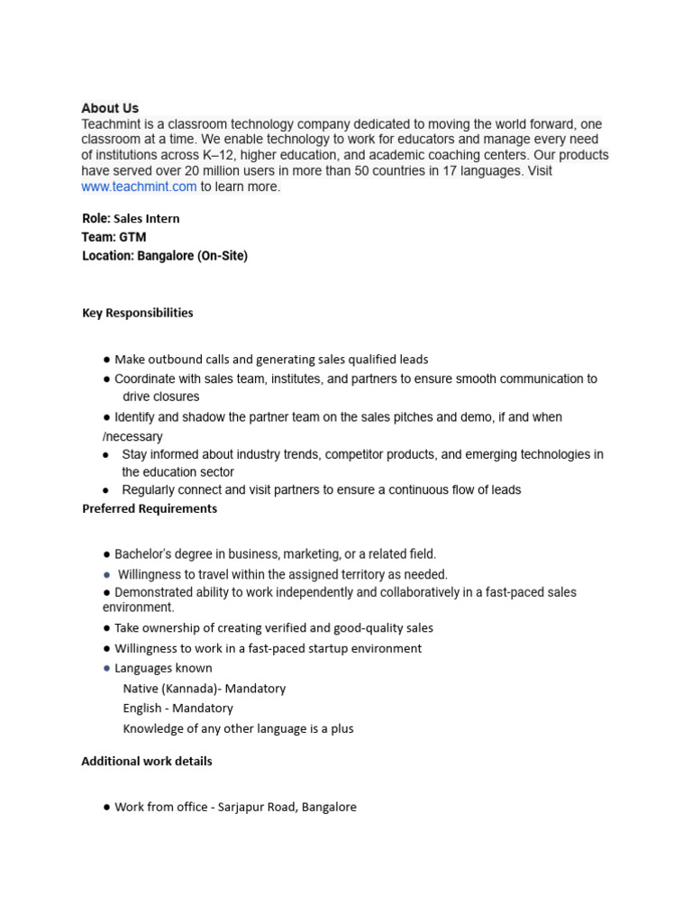 JD _ GTM Internship | PDF